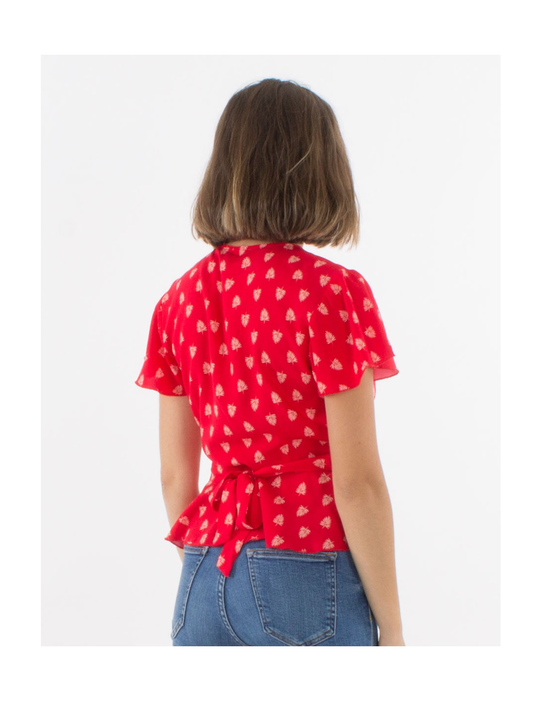 Blouse fluide ethnique femme avec volants et col cache cœur