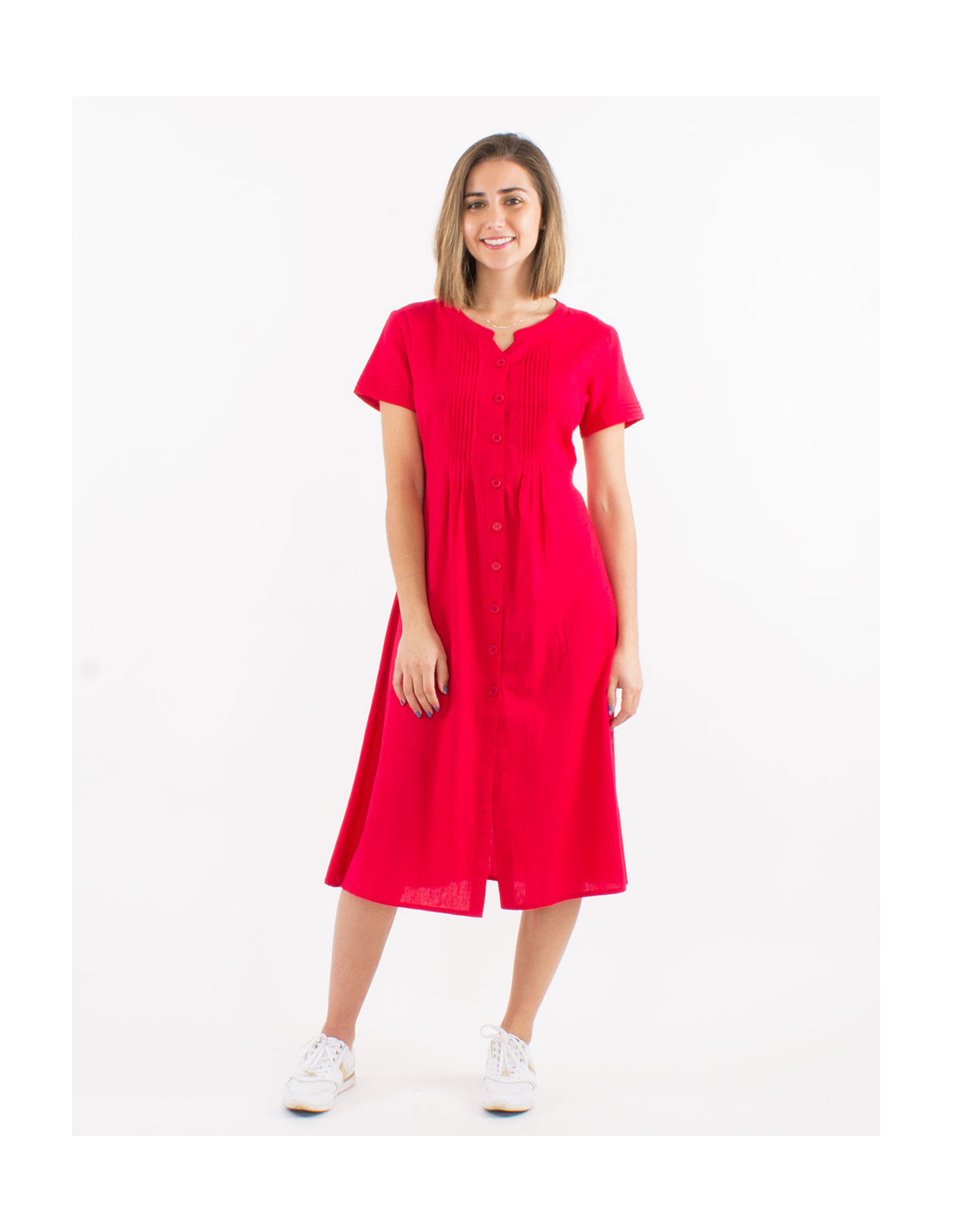 Robe mi longue femme avec lin chic à ceinturer