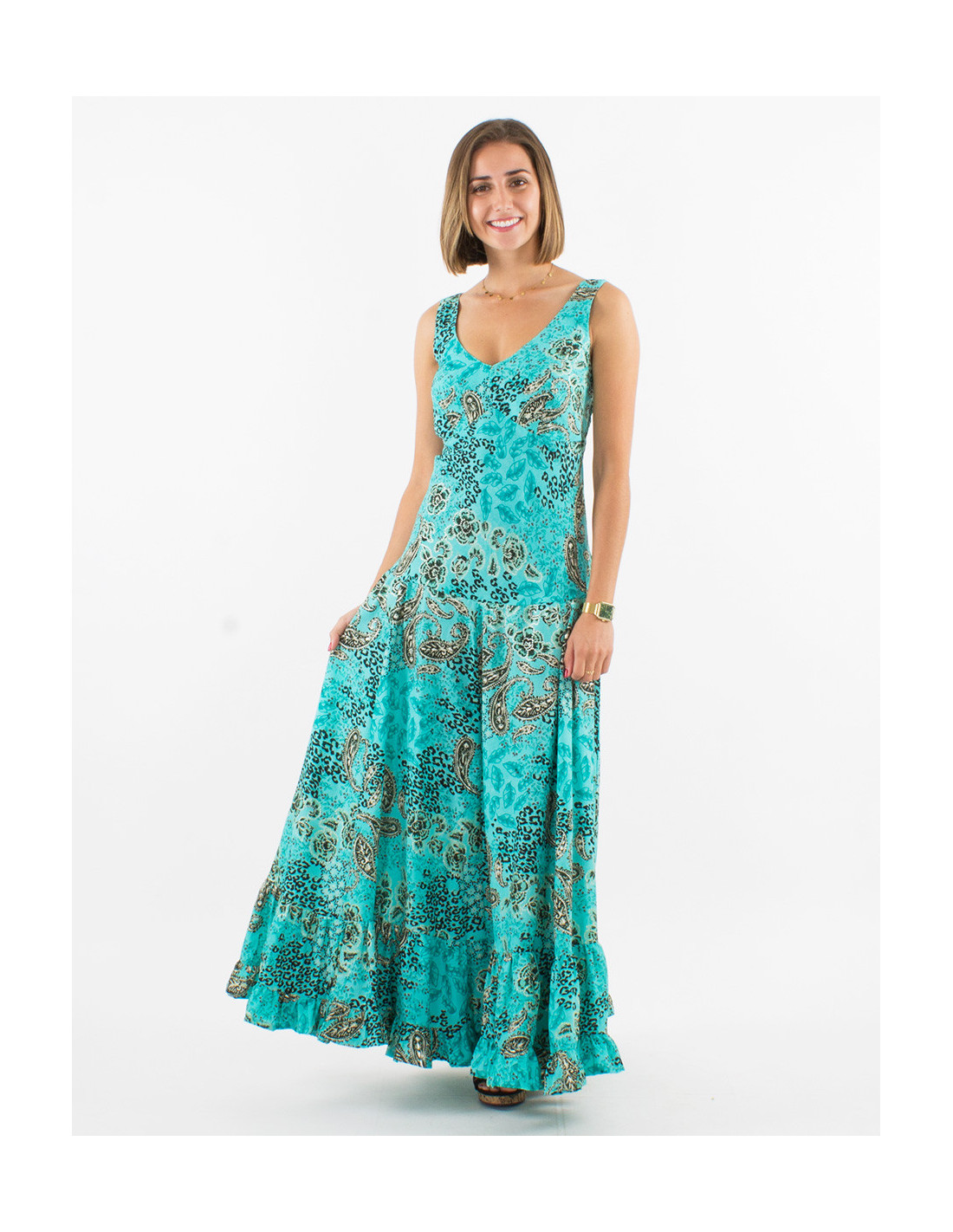 Bohemian long dress with golden accents