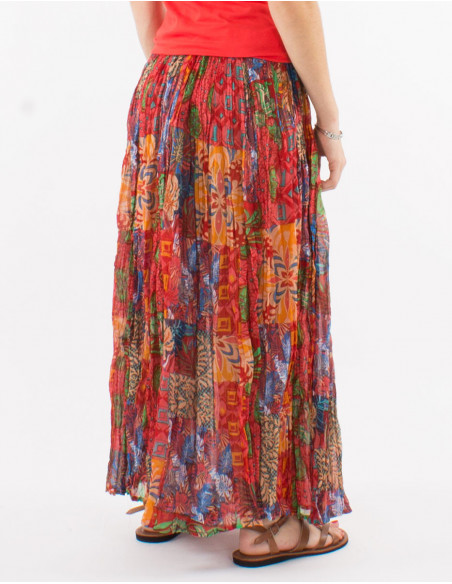 Long light skirt in crumpled cotton for summer with baba cool pattern