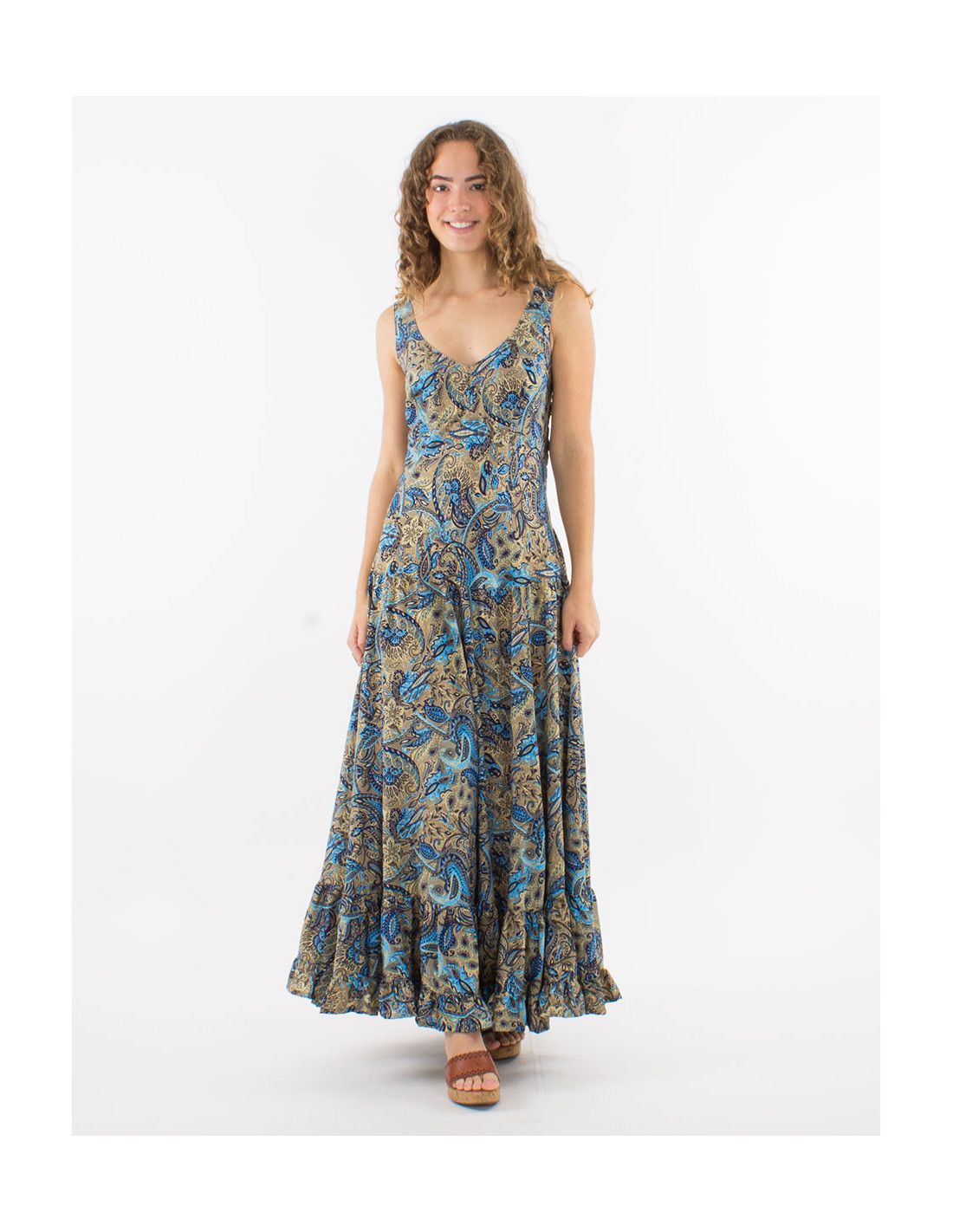 Long summer dress golden patterns