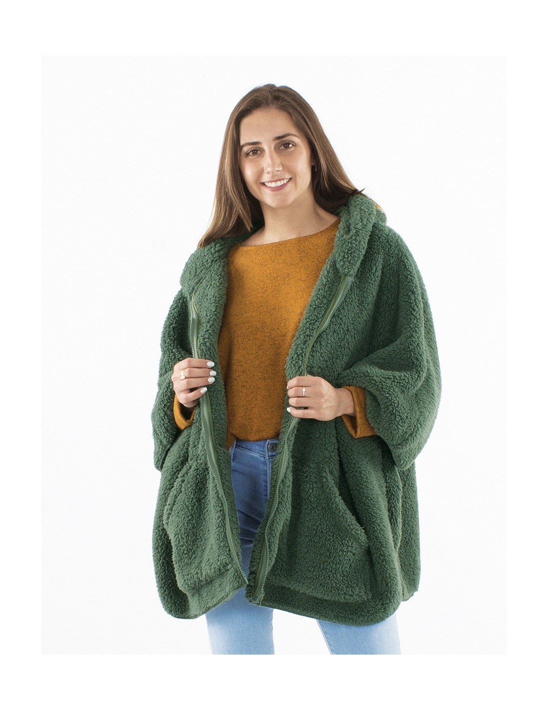 Oversized jacket, boucle wool effect