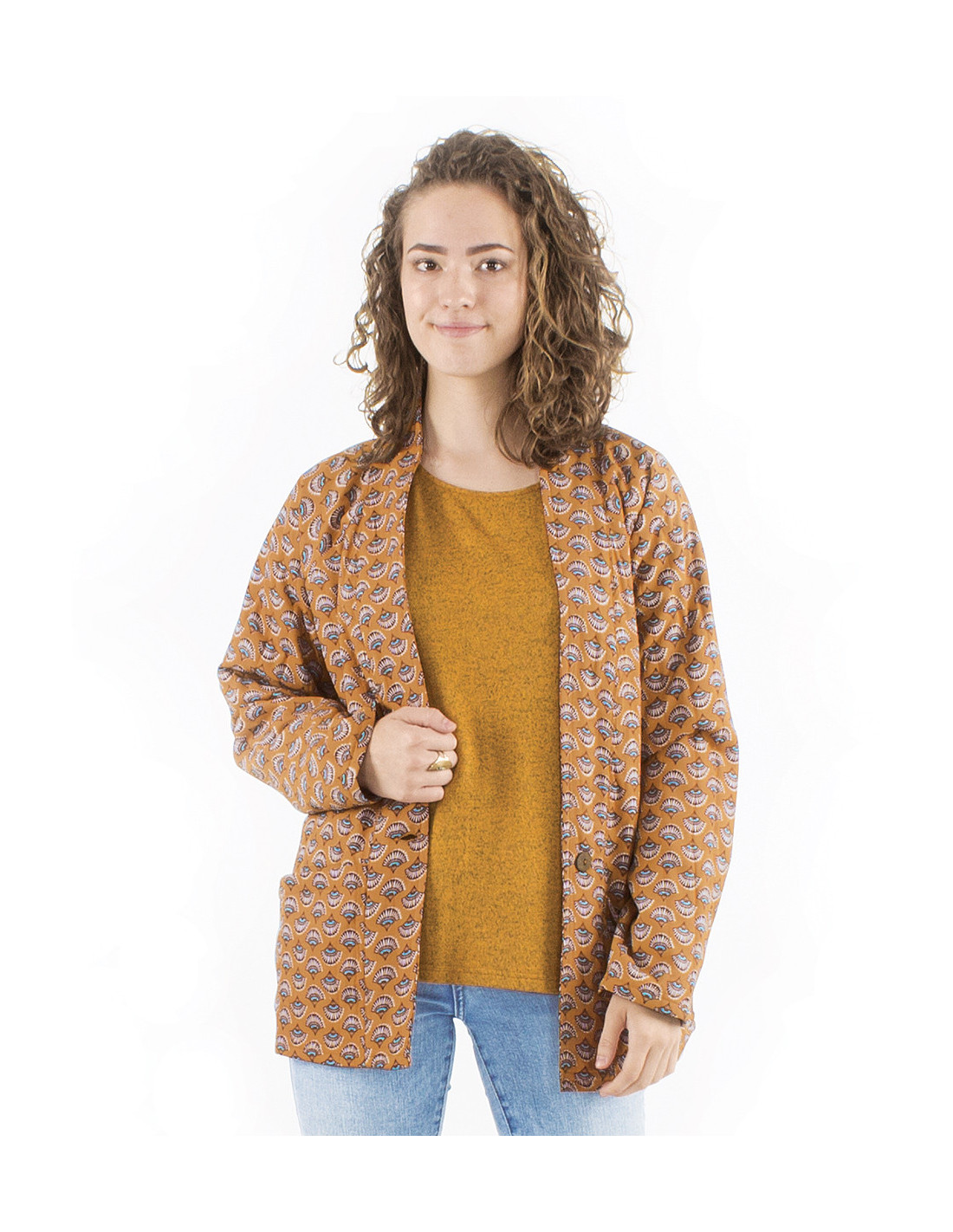 Oversized quilted mid-length jacket